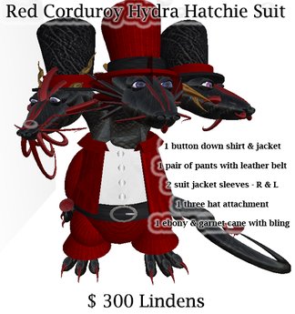 Second Life Marketplace - Reign's Red Corduroy Hydra Hatchie Suit Boxed