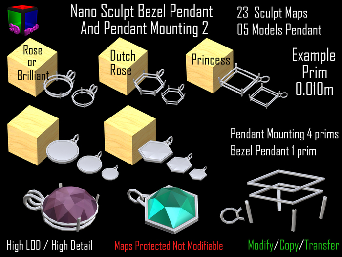 Second Life Marketplace - *3DM* Nano Sculpt Bezel Pendant and Pendant ...