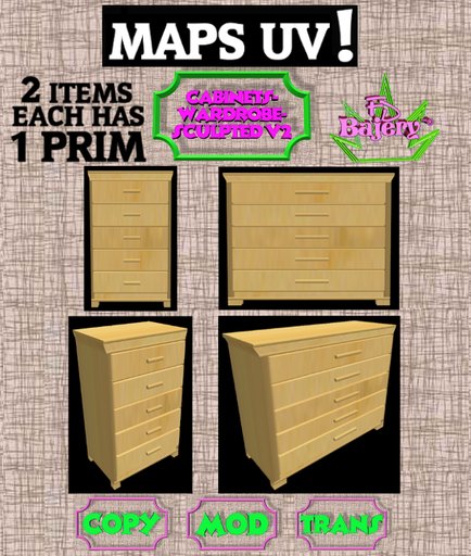 Second Life Marketplace - CABINET-WARDROBE v2 -1 PRIM + MAPS UV - FULL PERM