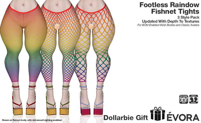 Second Life Marketplace - EVORA - Footless Rainbow Fishnet Tights ...