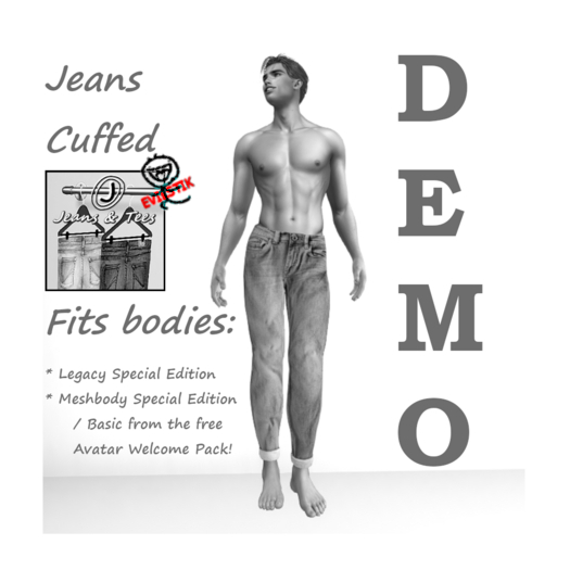 Second Life Marketplace - DEMO JTK Park Jeans for Legacy Meshbody ...