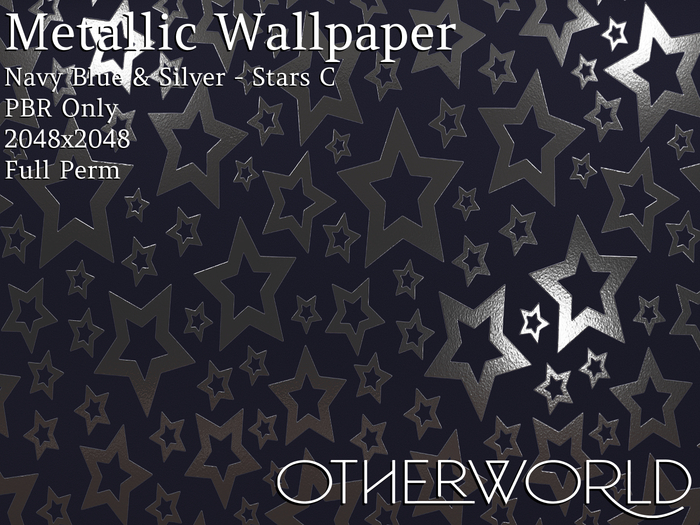 Second Life Marketplace - Otherworld - PBR Navy Blue & Silver Wallpaper ...