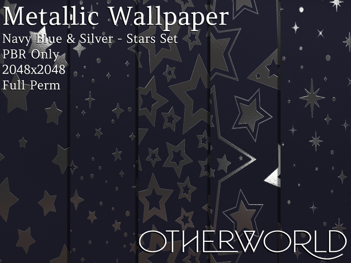 Second Life Marketplace - Otherworld - PBR Navy Blue & Silver Wallpaper ...