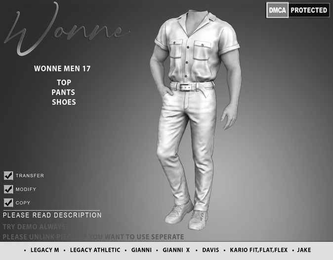 Second Life Marketplace - WONNE (Men 17) DEMO Full Perm Mesh