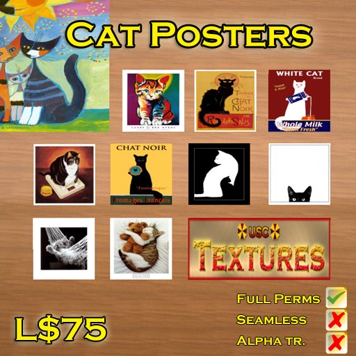 Second Life Marketplace - USC Textures - Cat Posters