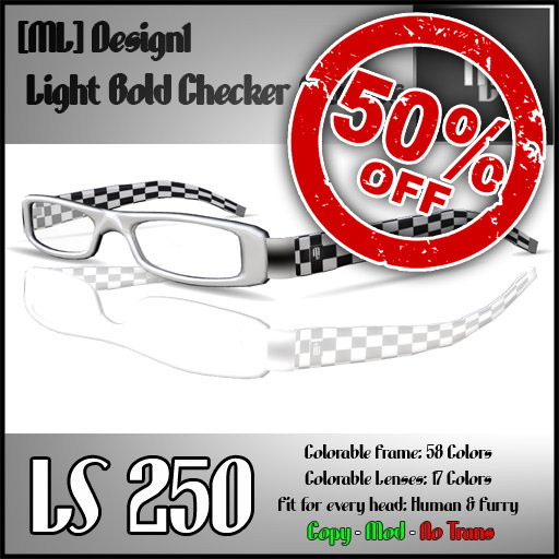 Second Life Marketplace - [ML] Design1 Light Bold-Checkered Glasses 50% OFF