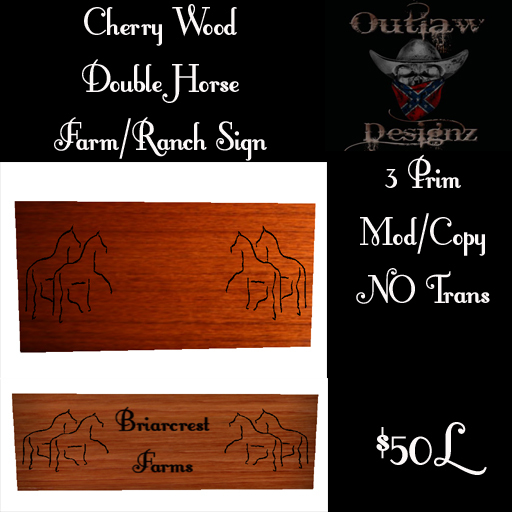 Second Life Marketplace - Cherry Wood Double Horse Farm/Ranch Sign