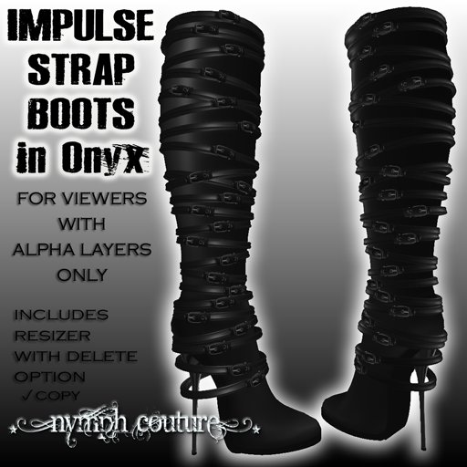 Second Life Marketplace - *NYMPH COUTURE* ONYX "IMPULSE" STRAP BOOTS