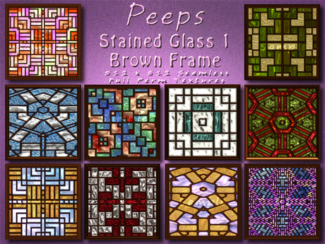 Second Life Marketplace - Peeps Textures Stained Glass 1 Brown Frame