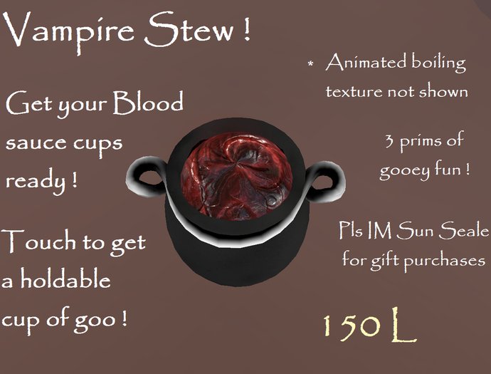 Second Life Marketplace - Cauldron of Vampire Stew ! W Cup dispenser BOXED