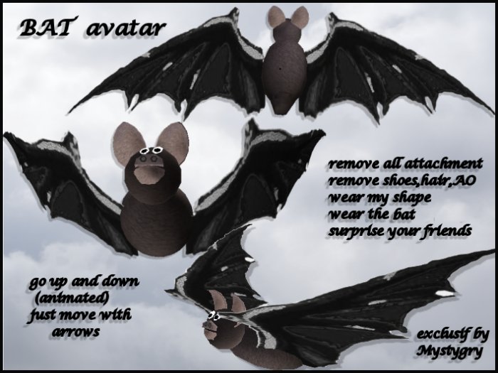 Second Life Marketplace - BAT avatar just wear shape + sculpt (go up ...