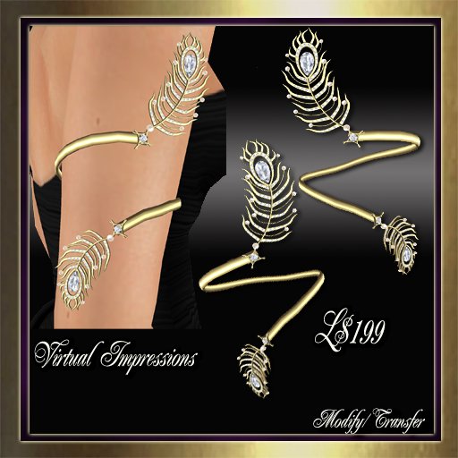 Second Life Marketplace - Virtual Impressions Feather Arm Rings in Gold ...