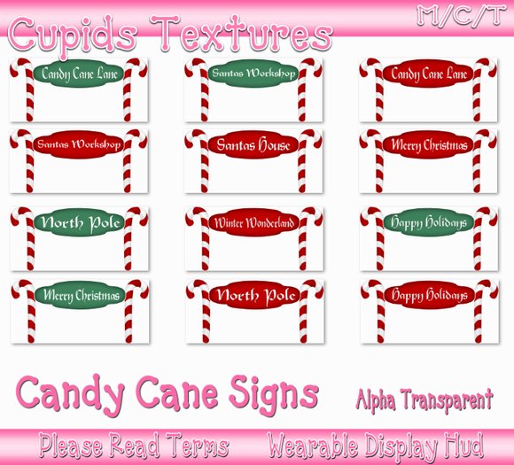 Second Life Marketplace - 12 CANDY CANE SIGNS Textures