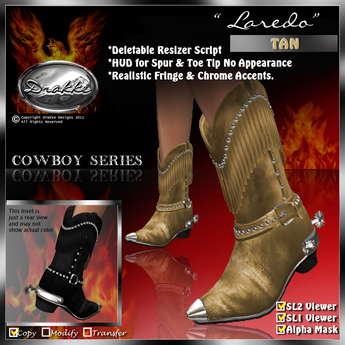 Second Life Marketplace - !Drakke! "Laredo" Fringed Cowboy Boots(Tan ...