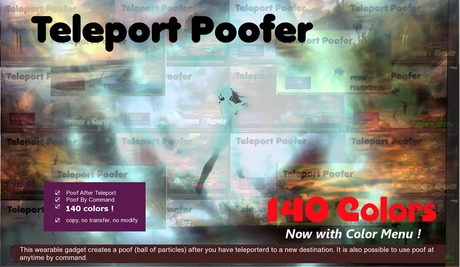 Second Life Marketplace - Teleport Poofer 140 COLORS ! poof particle menu