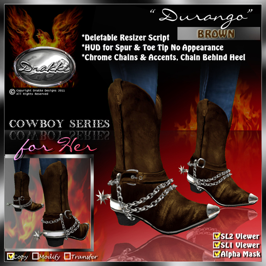 Second Life Marketplace - !Drakke! "Durango" Cowboy Boots(Brown) (F ...