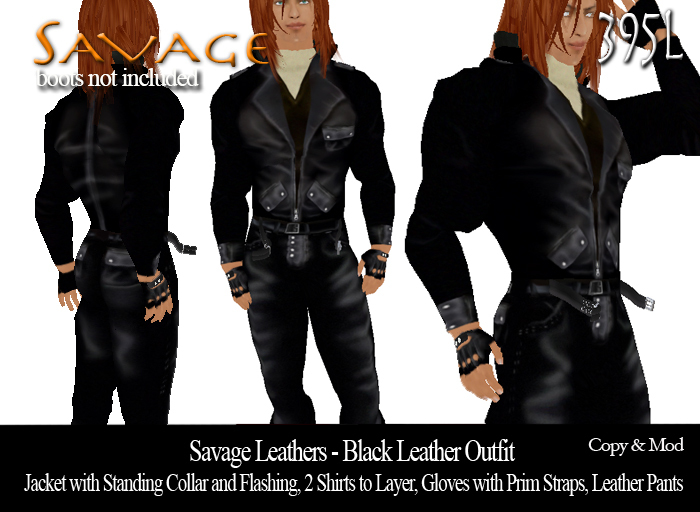 Second Life Marketplace - Savage Leathers - Mens Black Leather Outfit