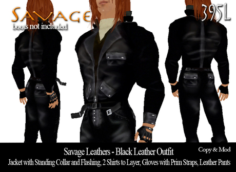 Second Life Marketplace - Savage Leathers - Mens Black Leather Outfit