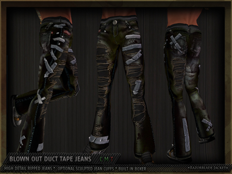 Second Life Marketplace - =Razorblade Jacket= Blown Out Duct Tape Jeans ...