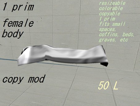 Second Life Marketplace - FEMALE Dead Body 1 prim ( boxed )