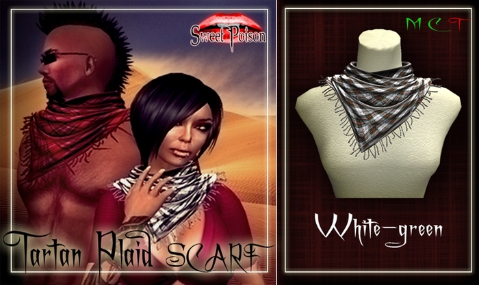 Second Life Marketplace - `Sweet Poison` Plaid Tartan Scarf (white-green)