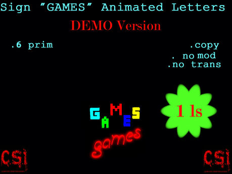 Second Life Marketplace - Sign "GAMES" Animated Letters DEMO(box)