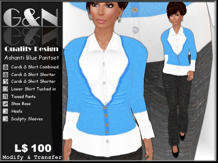 Second Life Marketplace - G&N Quality Design Ashanti Blue Pantset (Copy ...