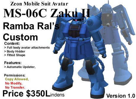Second Life Marketplace - MS-06C Zaku II (Ramba Ral's Custom) (Mobile ...