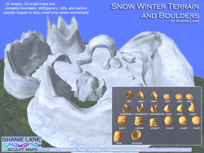 Second Life Marketplace - [GL] Snow Winter Terrain and Boulders