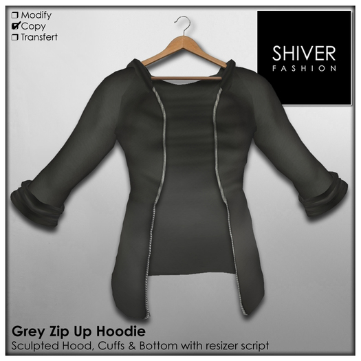Second Life Marketplace - Shiver - Grey Zip Up Hoodie Vest with Sculpt