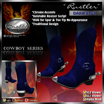 Second Life Marketplace - !Drakke! "Rustler" Cowboy Boots(Dark Blue) (F ...