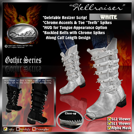 Second Life Marketplace - !Drakke! "Hellraiser" Gothic Boots(White ...