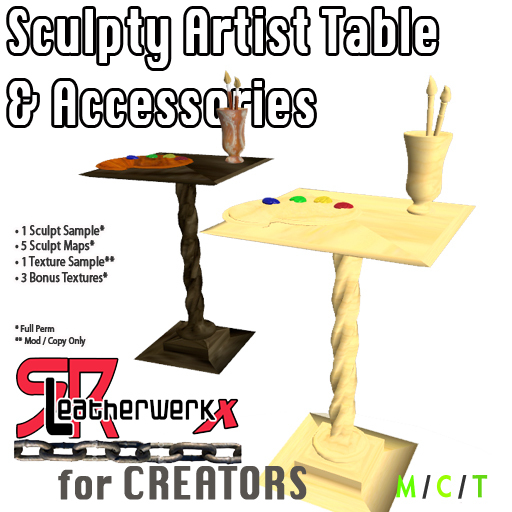 Second Life Marketplace - *SRL - Sculpty Artist Table & Accessories (box)