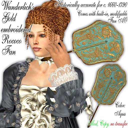 Second Life Marketplace - Wunderlich's Aqua Gold-embroidered Rococo Fan ...