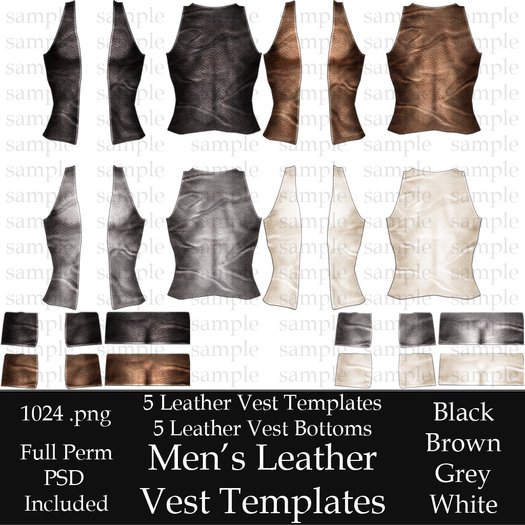 Second Life Marketplace - UTPP-Men's Leather Vest Templates + PSD in 4 ...