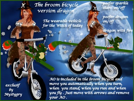 Second Life Marketplace - Broom Bicycle dragon unisex witch wearable ...