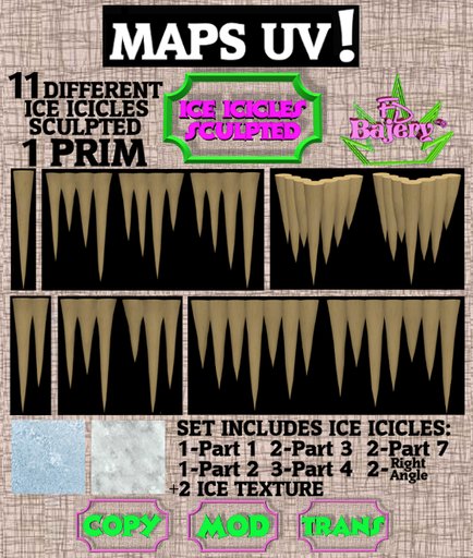 Second Life Marketplace - 11 ICE ICICLES SCULPTED 1 PRIM + MAPS UV ...