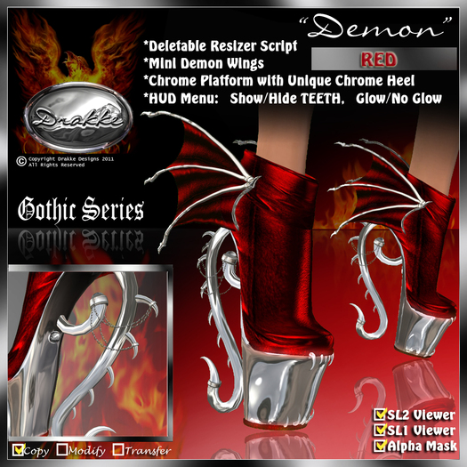Second Life Marketplace - ~ PROMO SALE~ !Drakke! Designs "Demon" Ankle ...