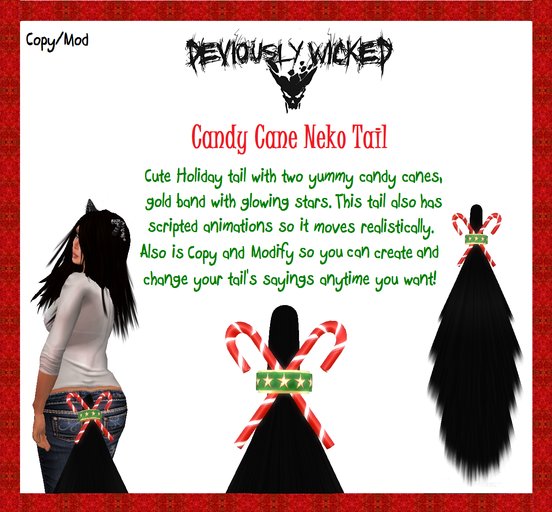 Second Life Marketplace - Deviously Wicked ~ Candy Cane Neko Tail
