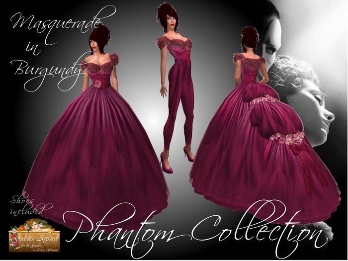 Second Life Marketplace - *Goddess* Phantom Masquerade Gown in Burgundy