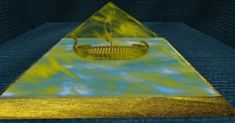 Second Life Marketplace - Gold Battle Ship Replica in a Glass Pyramid Cover