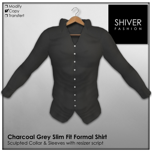 Second Life Marketplace - SHIVER - Charcoal Grey Button Down Shirt with ...