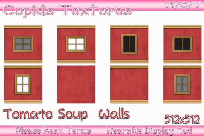 Second Life Marketplace - 8 TOMATO SOUP WALLS Textures