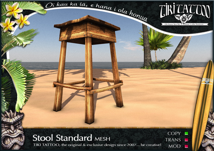 Second Life Marketplace - Tiki Tattoo - COPY - Stool for Tiki Bar - Mesh