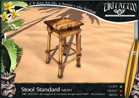 Second Life Marketplace - Tiki Tattoo - COPY - Stool for Tiki Bar - Mesh