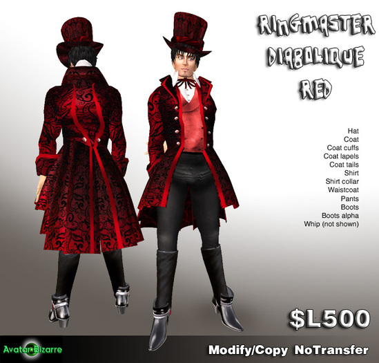 Second Life Marketplace - AB Ringmaster Diabolique Gothic Suit Red
