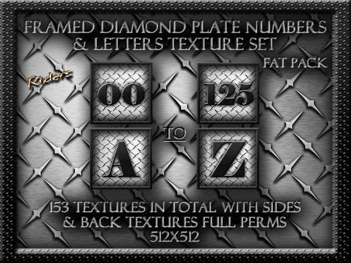 Second Life Marketplace - Riders Framed Diamond Plate Numbers & Letters ...