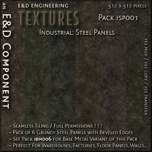 Second Life Marketplace - [ISP001] 6 Grungy Bevel-Edged Steel Panels ...