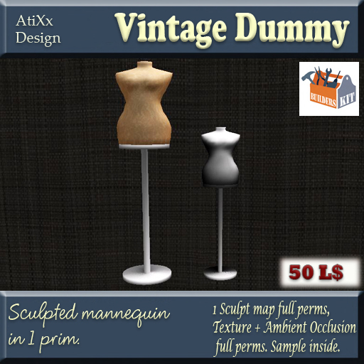 Second Life Marketplace - Vintage Dummy - a sculpted mannequin in one prim