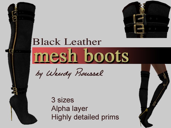 Second Life Marketplace - *WR* DEMO MESH Black Leather Boots